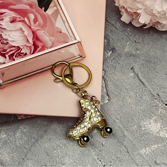 Accessories | Golden Roller Skate With Silver Crystals Keychain Charm ...
